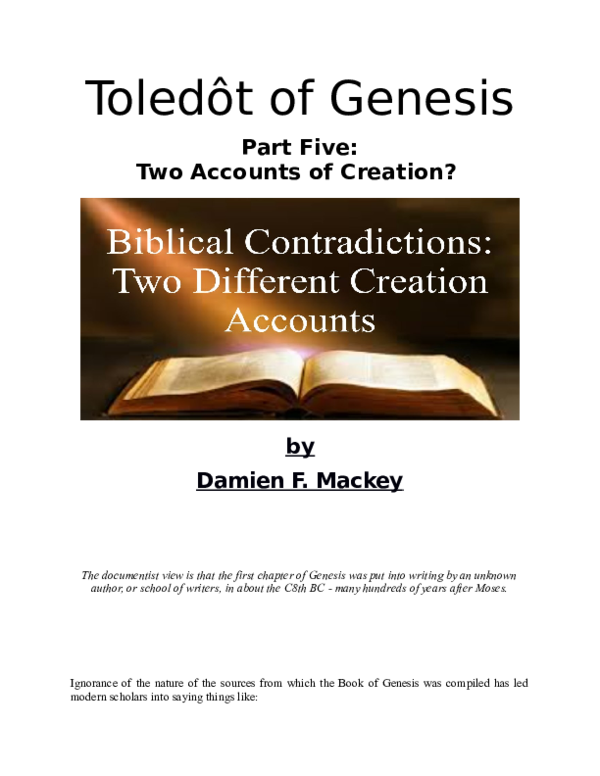 (DOC) Toledôt of Genesis. Part Five. Two Accounts of Creation?