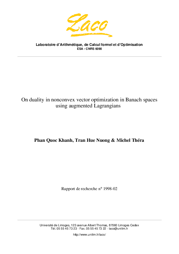 Pdf On Duality In Nonconvex Vector Optimization In Banach Spaces