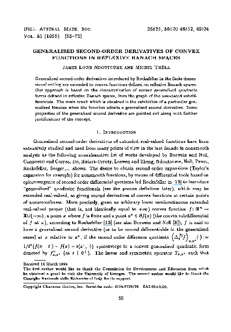 Pdf Generalised Second Order Derivatives Of Convex Functions In