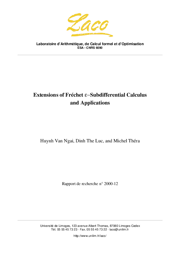 (PDF) Extensions of Fréchet ϵ-Subdifferential Calculus and Applications