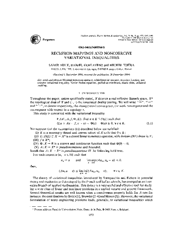 (PDF) Recession mappings and noncoercive variational inequalities