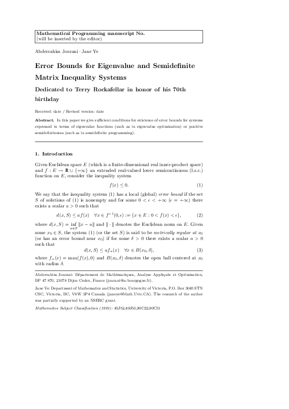 Pdf Error Bounds For Eigenvalue And Semidefinite Matrix Inequality