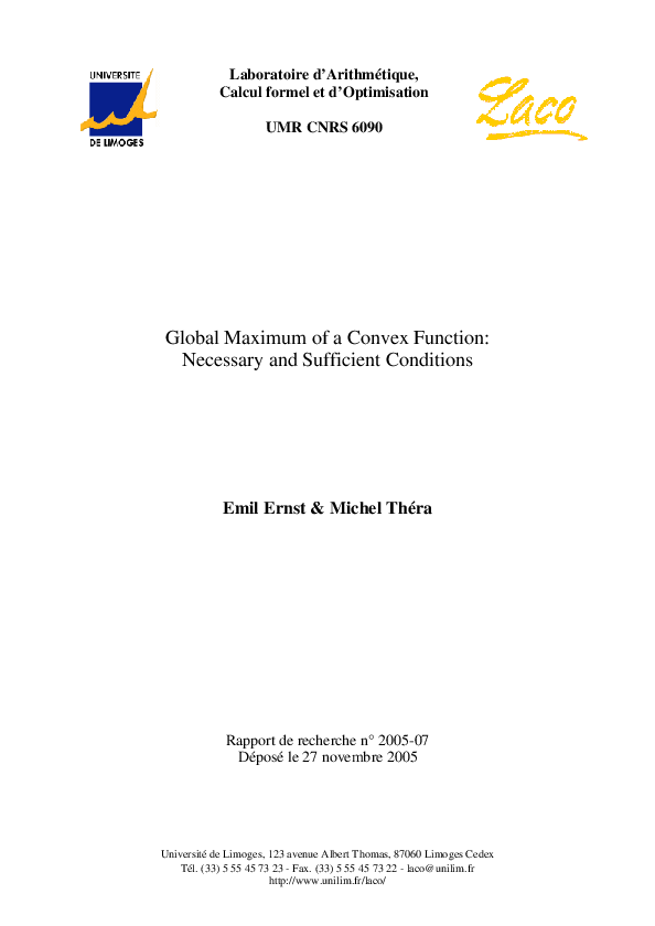(PDF) Global Maximum of a Convex Function: Necessary and Sufficient Conditions