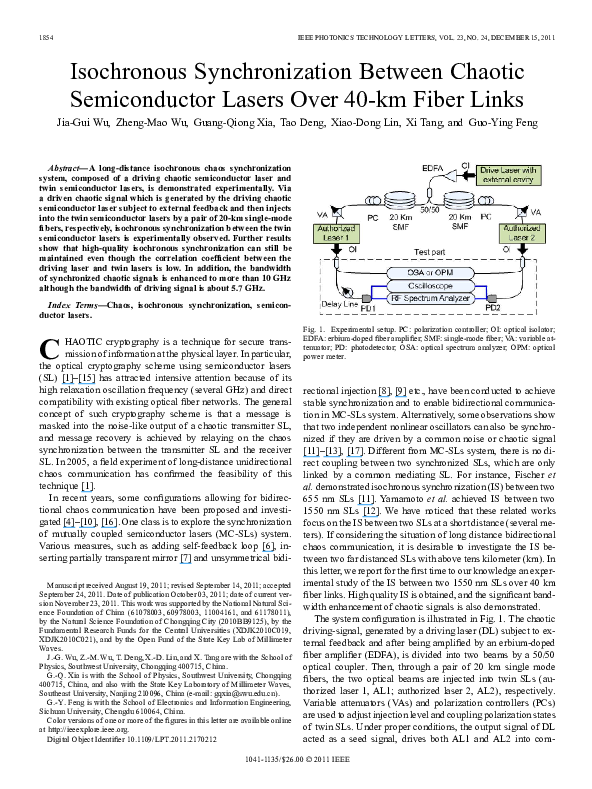 (PDF) Isochronous Synchronization Between Chaotic Semiconductor Lasers ...