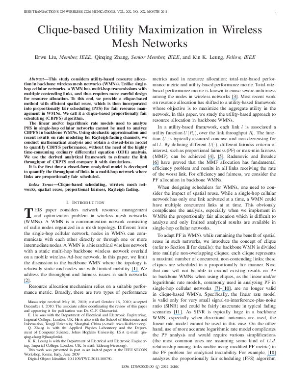 Pdf Clique Based Utility Maximization In Wireless Mesh Networks Algorithm Simulation And