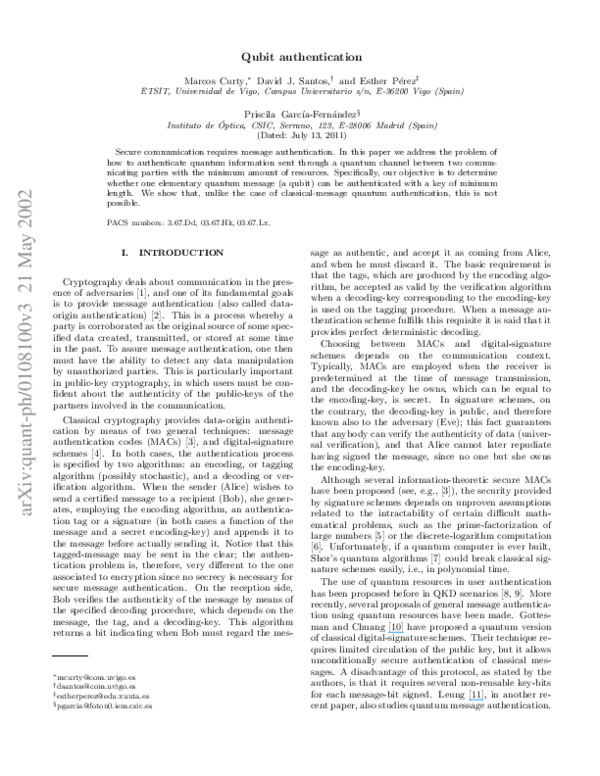 (PDF) Qubit authentication