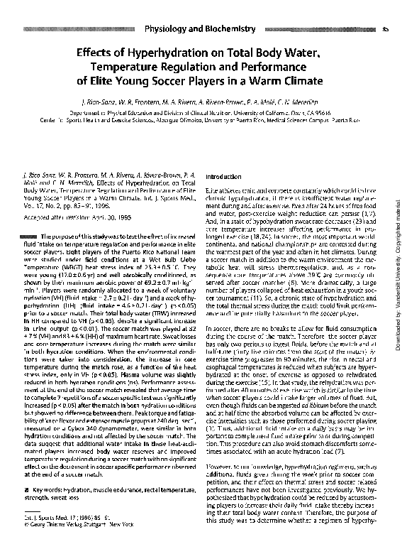 (PDF) Effects of Hyperhydration on Total Body Water, Temperature ...