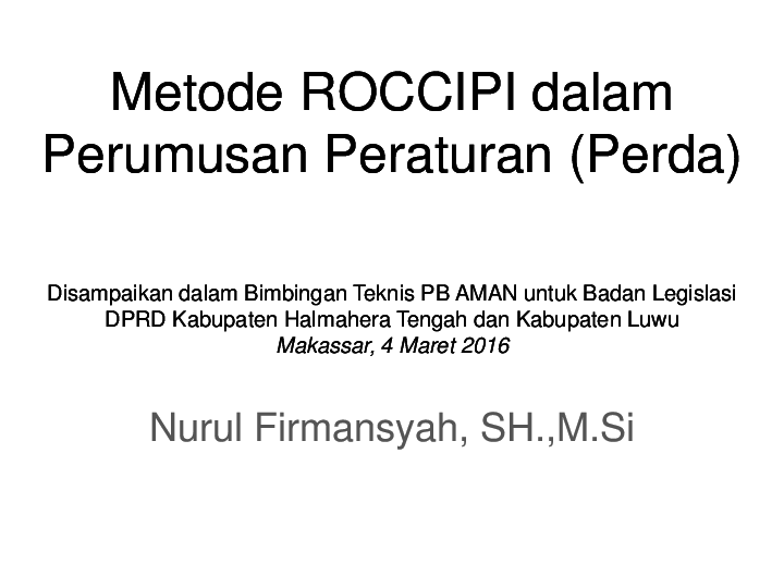 (PDF) Metode ROCCIPI dalam Perumusan Peraturan