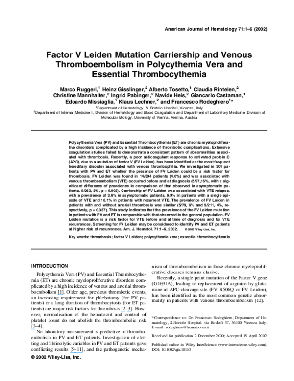 (PDF) Factor V Leiden mutation carriership and venous thromboembolism ...
