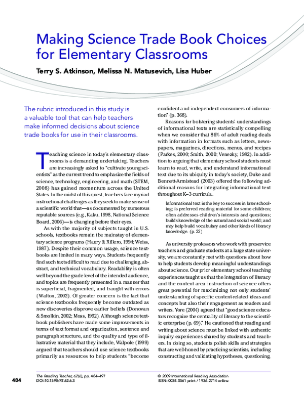 (PDF) Making Science Trade Book Choices for Elementary Classrooms