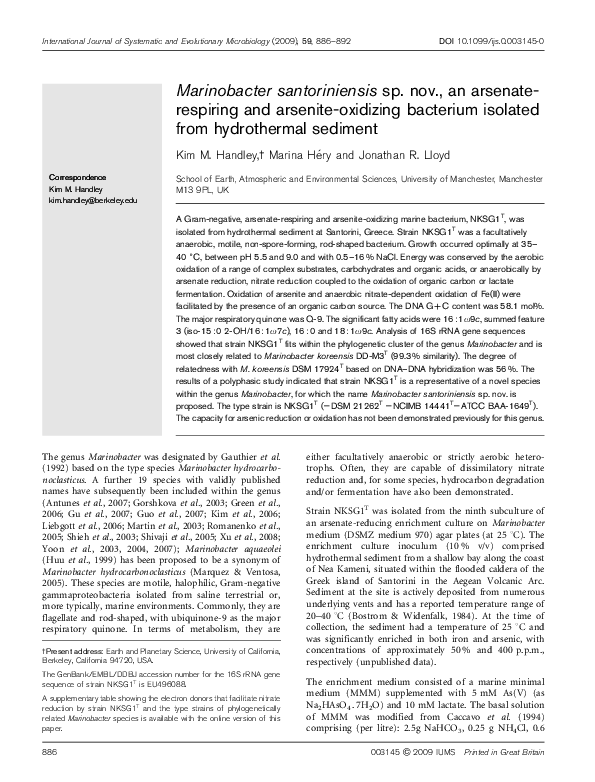 (PDF) Marinobacter santoriniensis sp. nov., an arsenate-respiring and ...