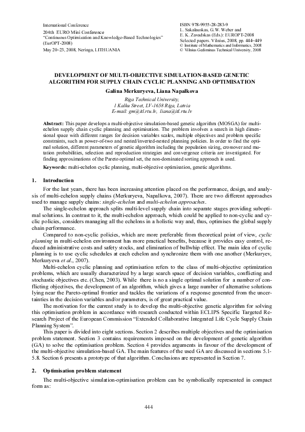 (PDF) Development of Multi-Objective Simulation-Based Genetic Algorithm for Supply Chain Cyclic ...