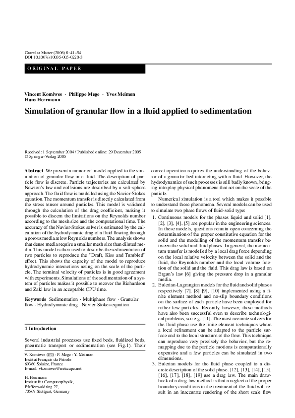 (PDF) Simulation of granular flow in a fluid applied to sedimentation