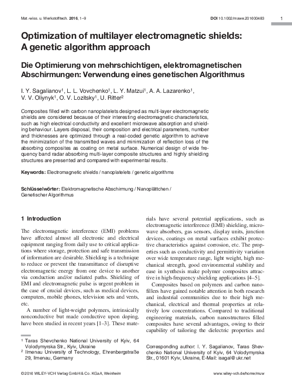 Pdf Optimization Of Multilayer Electromagnetic Shields A Genetic Algorithm Approach Viktor