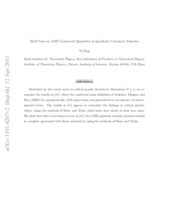 (PDF) Brief note on Ashtekar-Magnon-Das conserved quantities in quadratic curvature theories