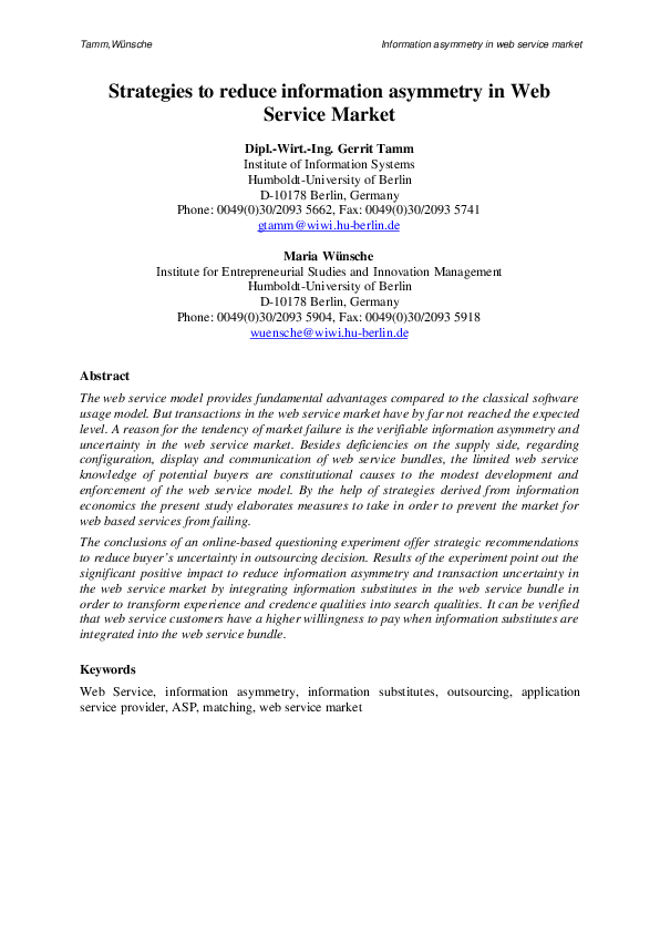 (PDF) Strategies to reduce information asymmetry in web service market