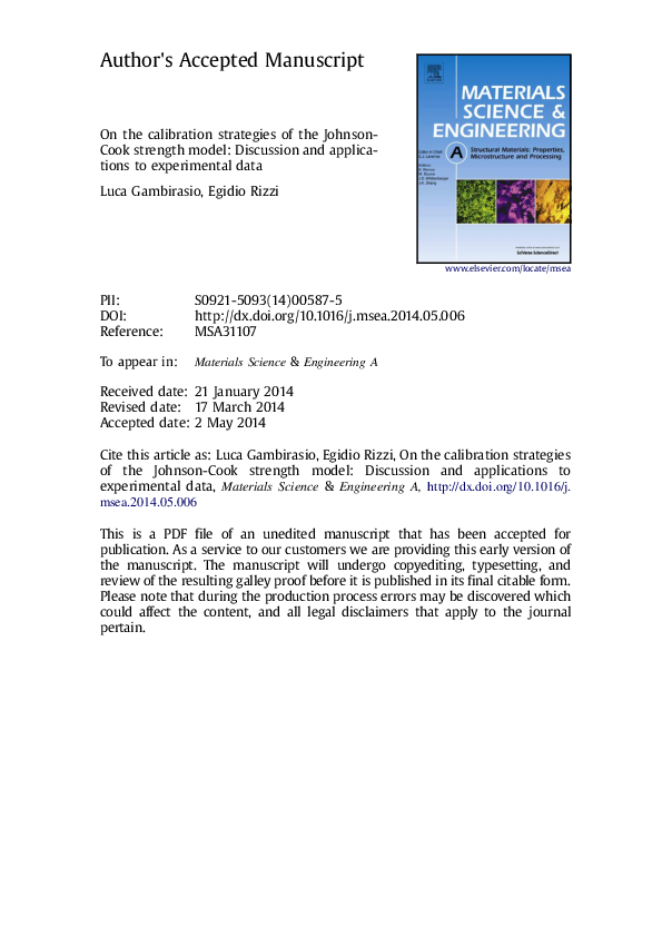 (PDF) On the calibration strategies of the Johnson-Cook strength model ...