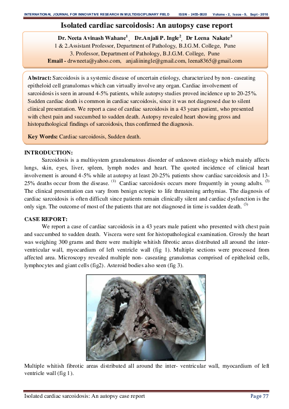 Pdf Isolated Cardiac Sarcoidosis An Autopsy Case Report Dr Neeta
