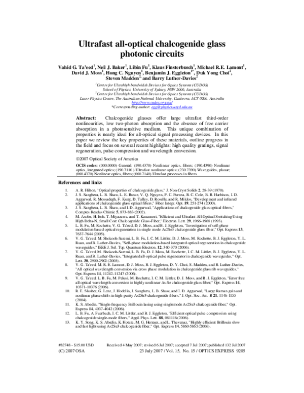 (PDF) Ultrafast all-optical chalcogenide glass photonic circuits