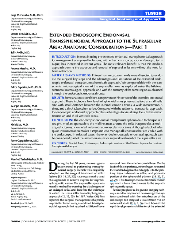 (PDF) EXTENDED ENDOSCOPIC ENDONASAL TRANSSPHENOIDAL APPROACH FOR THE REMOVALOF SUPRASELLAR ...