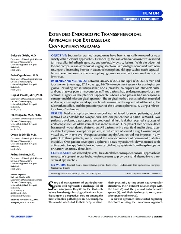 (PDF) EXTENDED ENDOSCOPIC TRANSSPHENOIDAL APPROACH FOR EXTRASELLAR ...