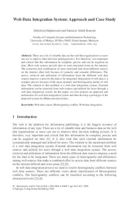(PDF) Web Data Integration System: Approach and Case Study