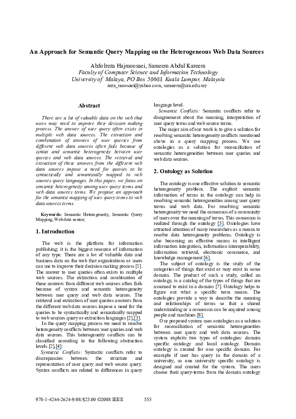 Pdf An Approach For Semantic Query Mapping On The Heterogeneous Web