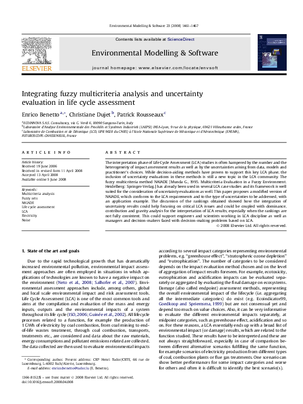 (PDF) Integrating fuzzy multicriteria analysis and uncertainty evaluation in life cycle assessment