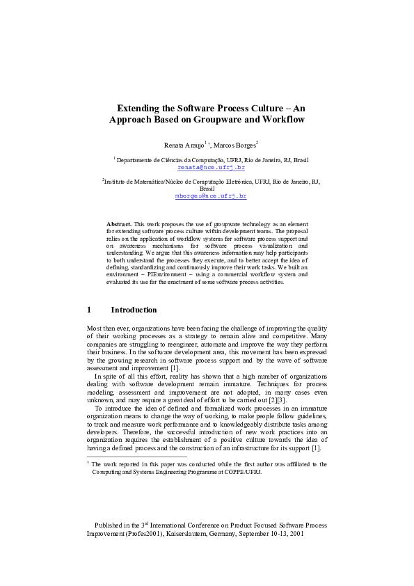 (PDF) Extending the Software Process Culture - An Approach Based on Groupware and Workflow