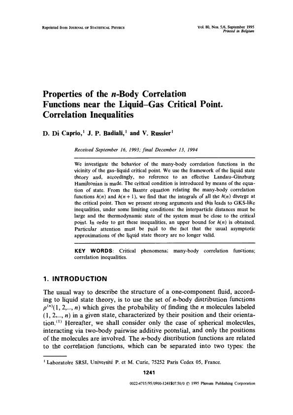 (PDF) Properties of the n-body correlation functions near the liquid-gas critical point ...