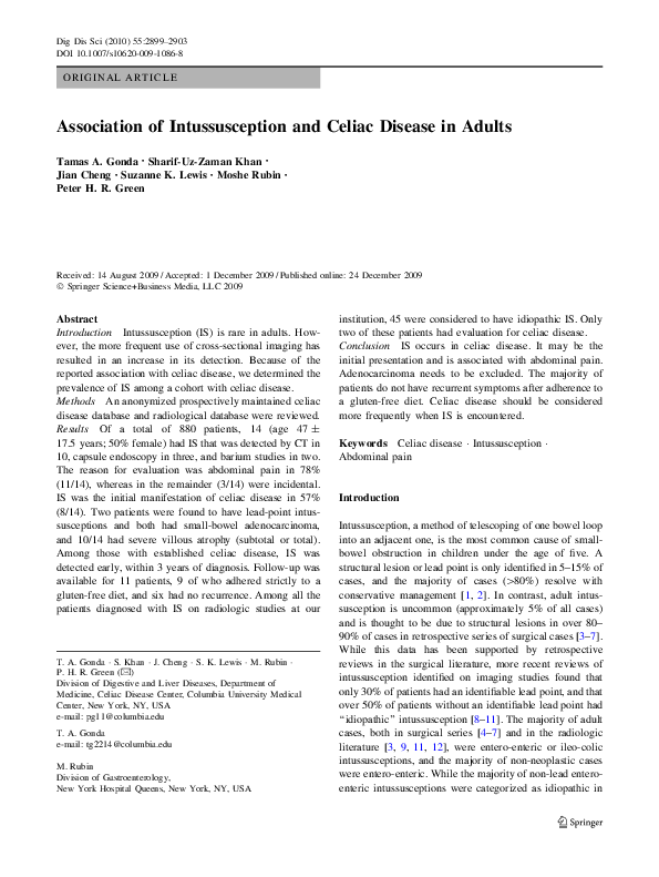(PDF) Association of Intussusception and Celiac Disease in Adults