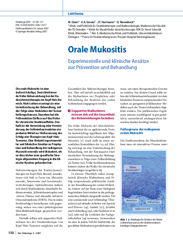 (PDF) Oral mucositis: Experimental and clinical approaches to prevention and treatment
