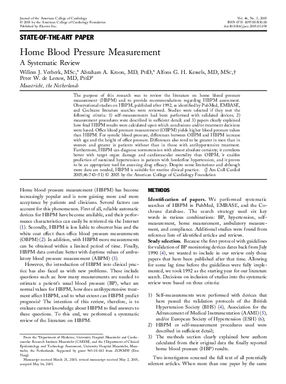 (PDF) Home Blood Pressure Measurement