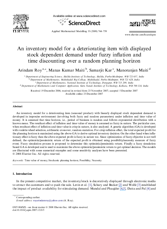 Pdf An Inventory Model For A Deteriorating Item With Displayed Stock Dependent Demand Under