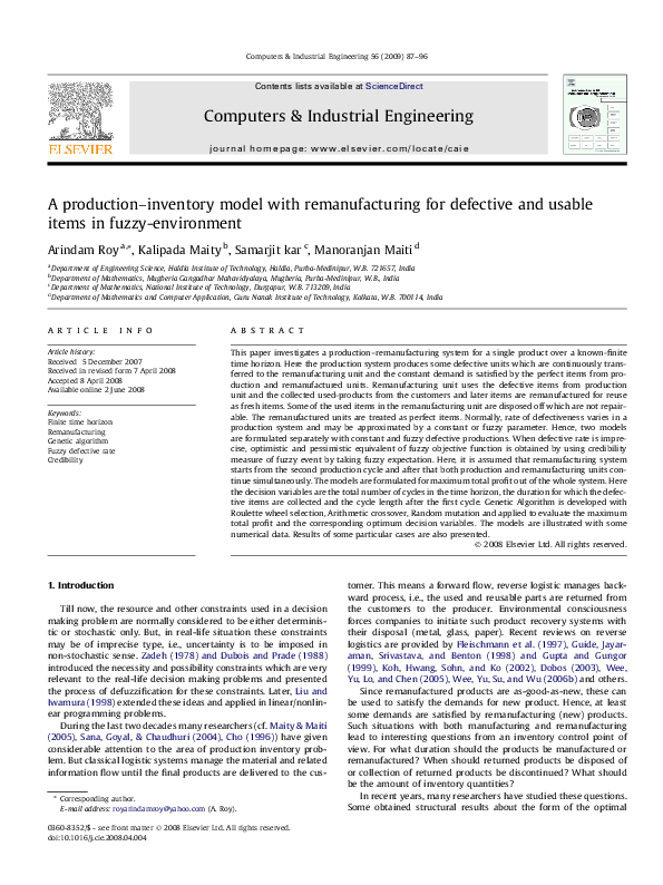 (PDF) A production–inventory model with remanufacturing for defective ...