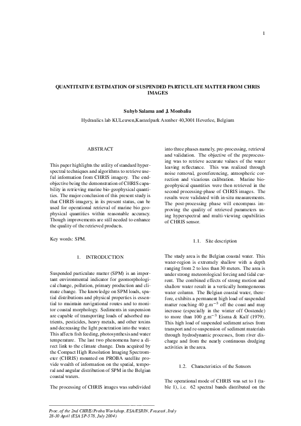 (PDF) Quantitative Estimation of Suspended Particulate Matter from Chris Images