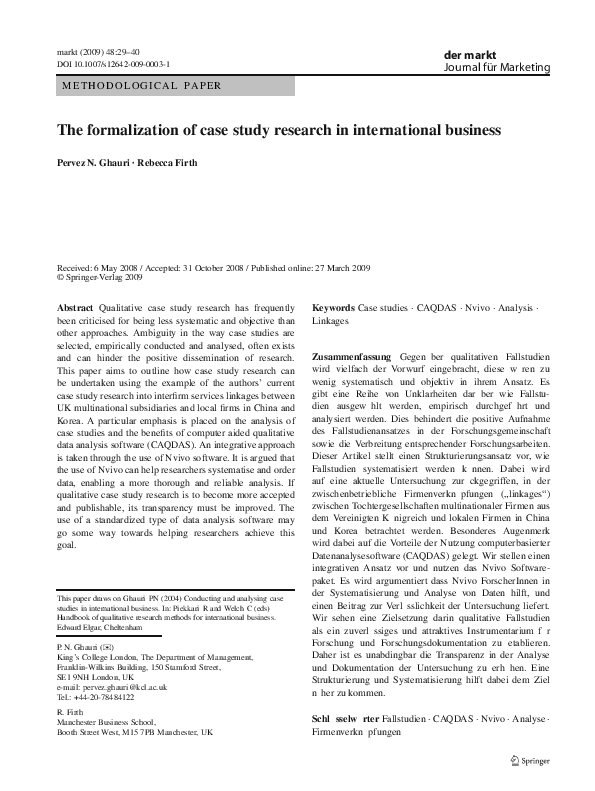 (PDF) The formalization of case study research in international business