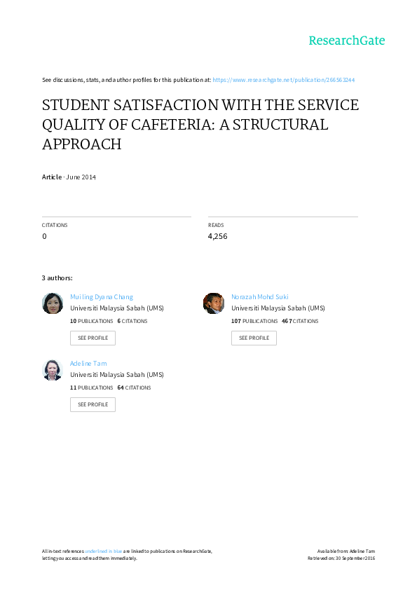 (PDF) STUDENT SATISFACTION WITH THE SERVICE QUALITY OF CAFETERIA: A ...