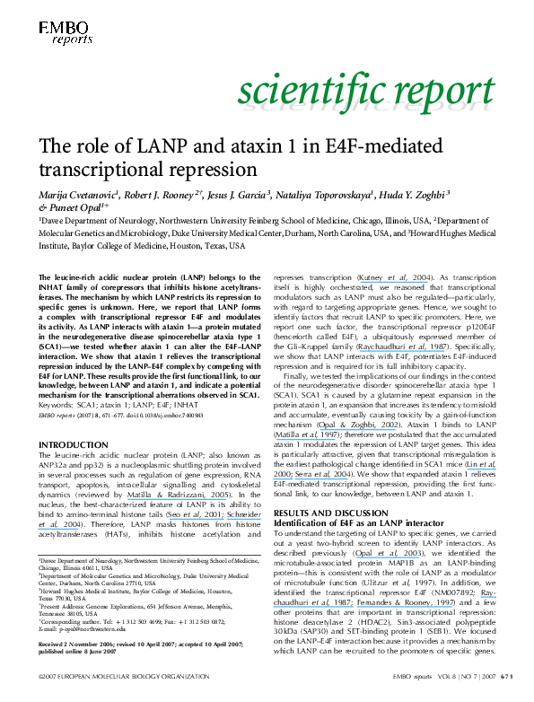 (PDF) The role of LANP and ataxin 1 in E4F-mediated transcriptional ...
