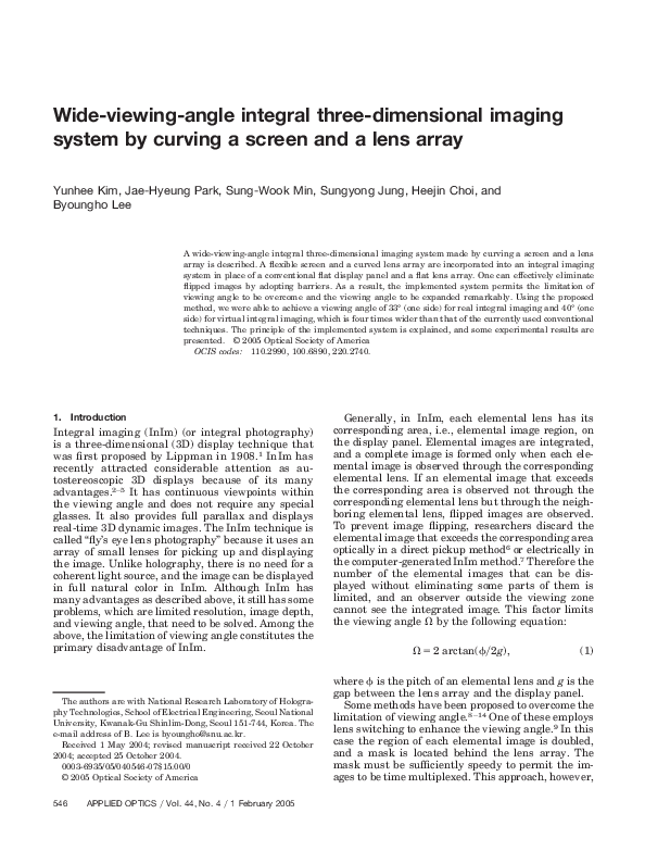 (PDF) Wide-viewing-angle integral three-dimensional imaging system by curving a screen and a ...