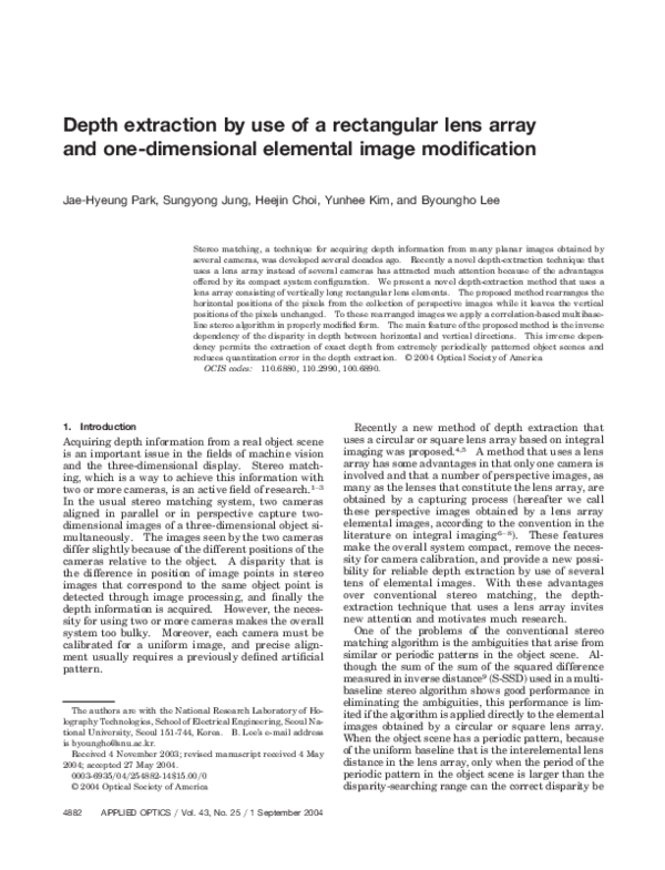 Pdf Depth Extraction By Use Of A Rectangular Lens Array And One Dimensional Elemental Image