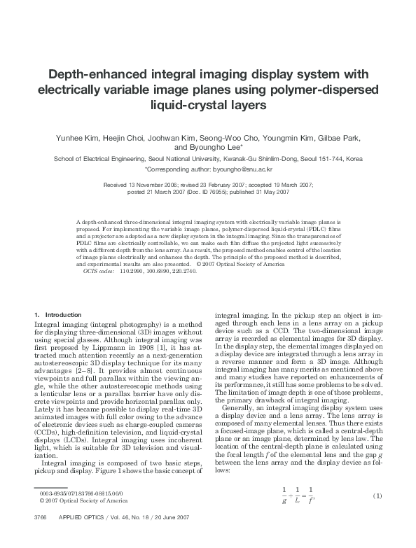(PDF) Depth-enhanced integral imaging display system with electrically variable image planes ...