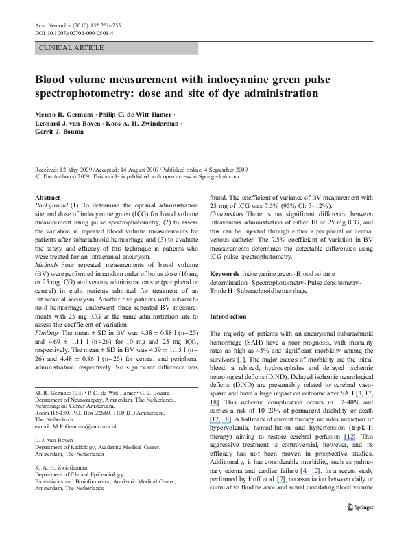 (PDF) Blood volume measurement with indocyanine green pulse ...