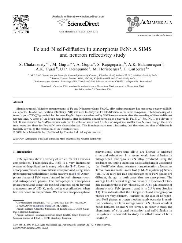 (PDF) Fe and N self-diffusion in amorphous FeN: A SIMS and neutron ...