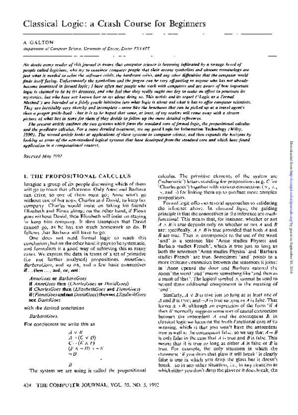 (PDF) Classical Logic: a Crash Course for Beginners