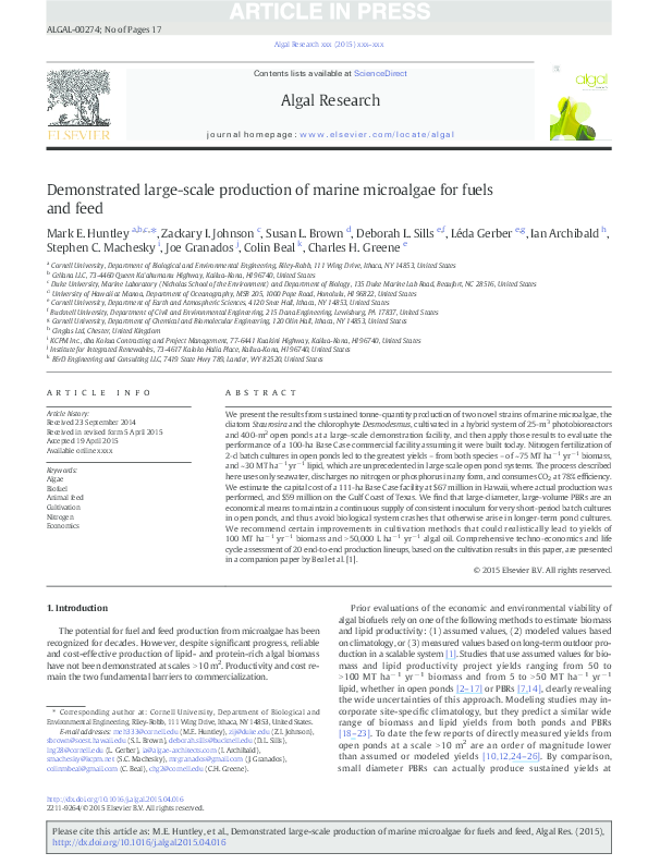 (PDF) Demonstrated large-scale production of marine microalgae for ...