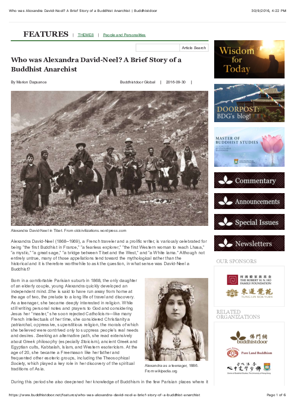 (PDF) Who was Alexandra David-Neel? A Brief Story of a Buddhist Anarchist