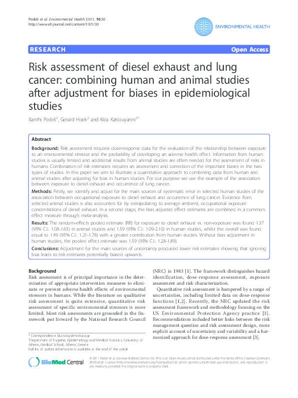 (PDF) Risk assessment of diesel exhaust and lung cancer: combining ...