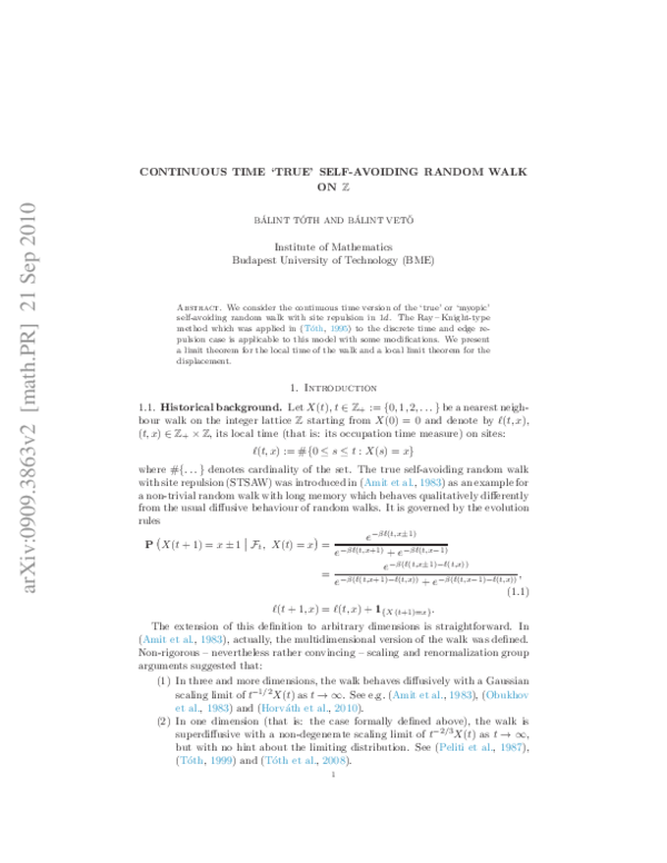 (PDF) Continuous timetrue'self-avoiding random walk on Z
