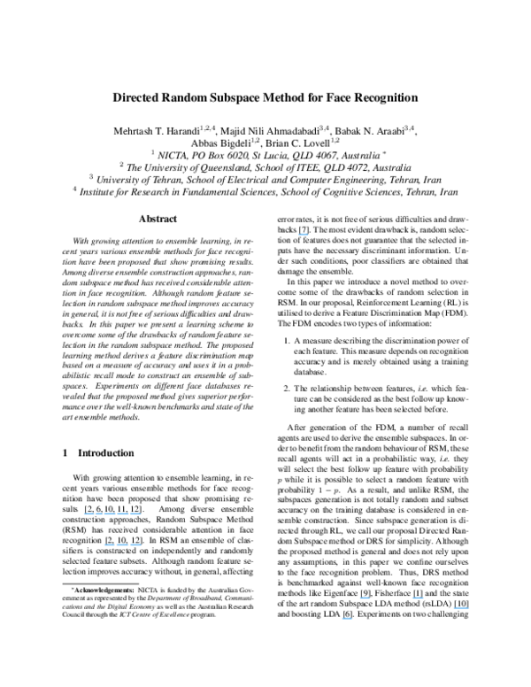 Pdf Directed Random Subspace Method For Face Recognition